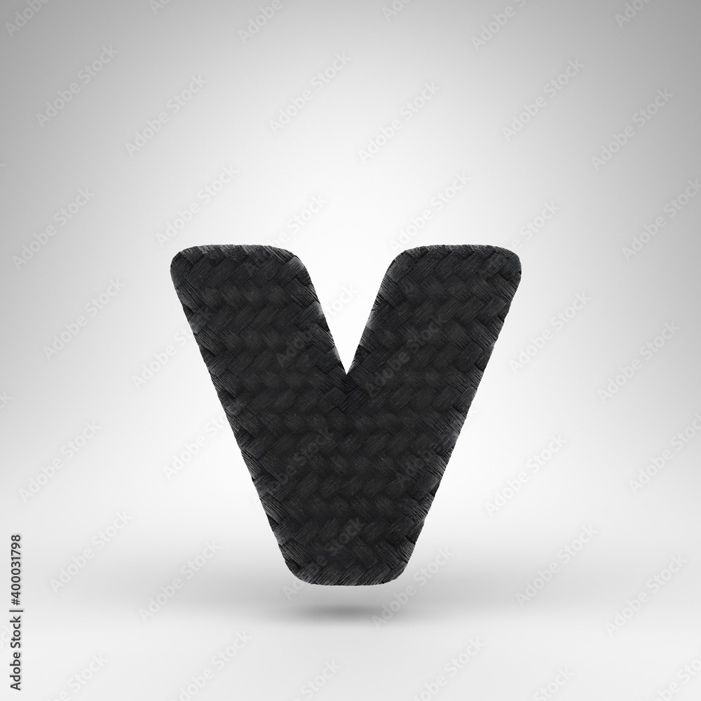 Letter V lowercase on white background. Black carbon fiber 3D letter ...