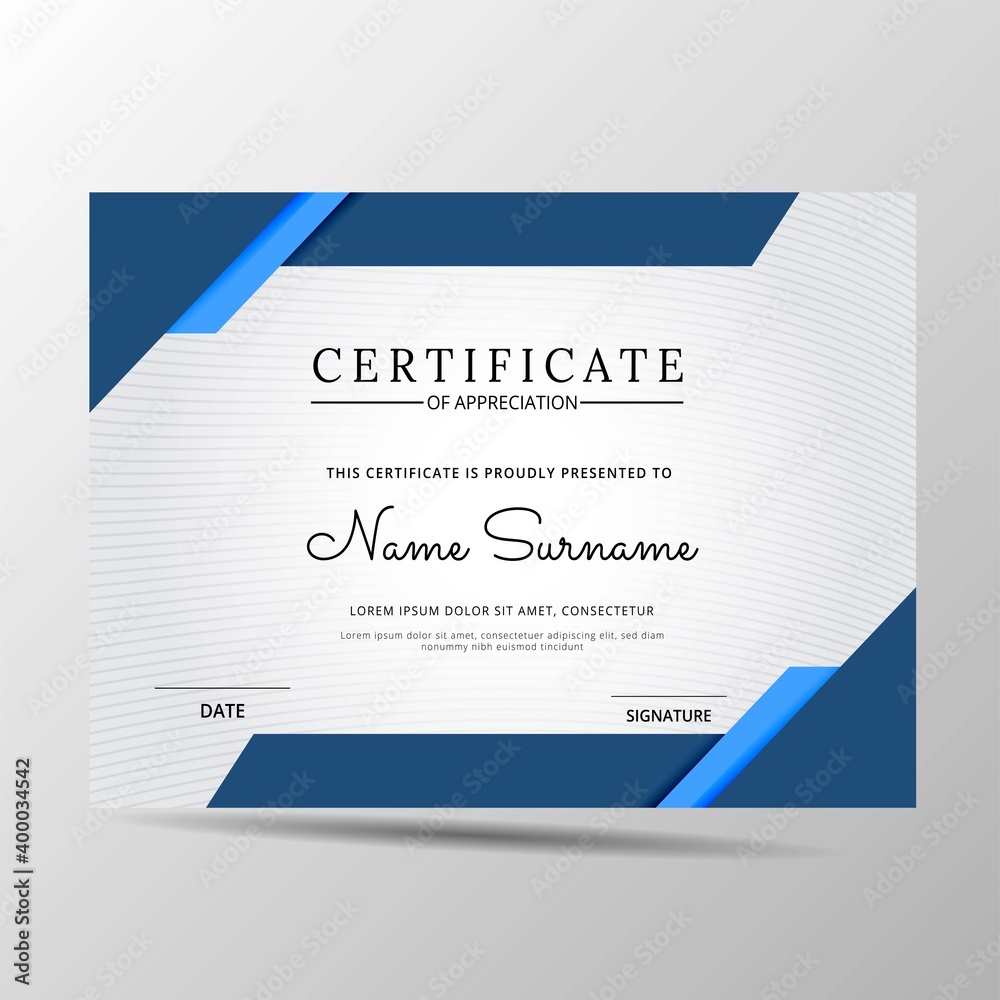 elegant blue and white diploma certificate template. Use for print ...