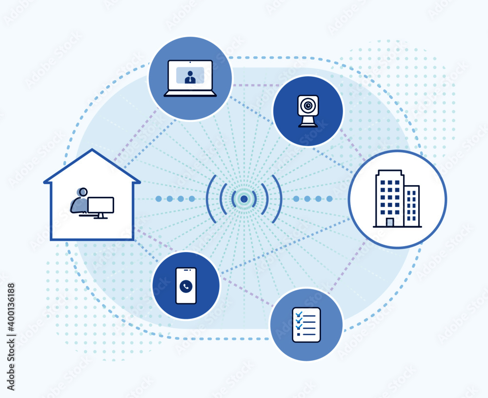 Work from home illustration: telecommuting, remote work, stay at home ...