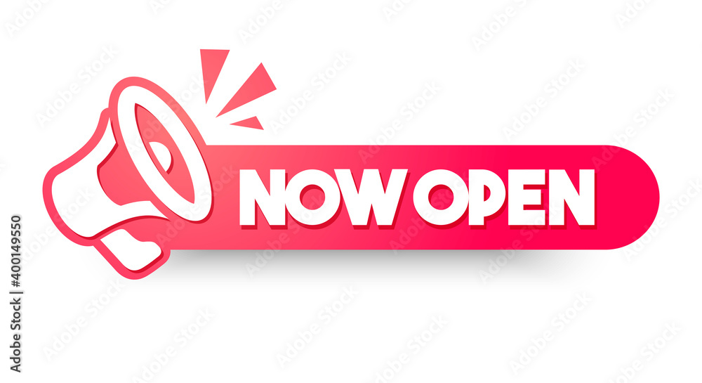 Vector Illustration Now Open Sign With Megaphone. Stock Vector | Adobe ...