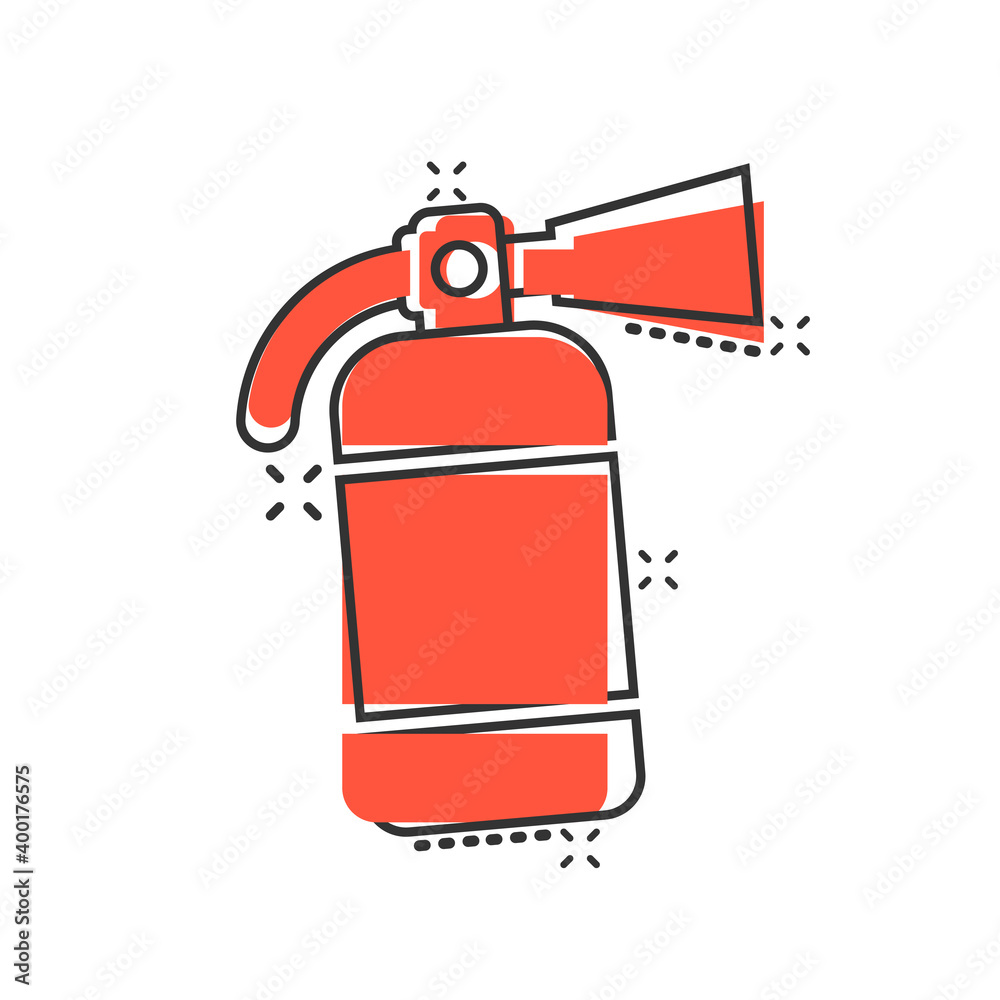 Extinguisher icon in comic style. Fire protection cartoon vector ...