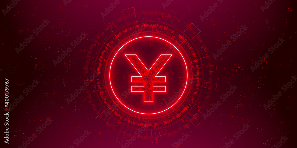 Sign of Chinese Yuan digital currency on abstract HUD technology ...