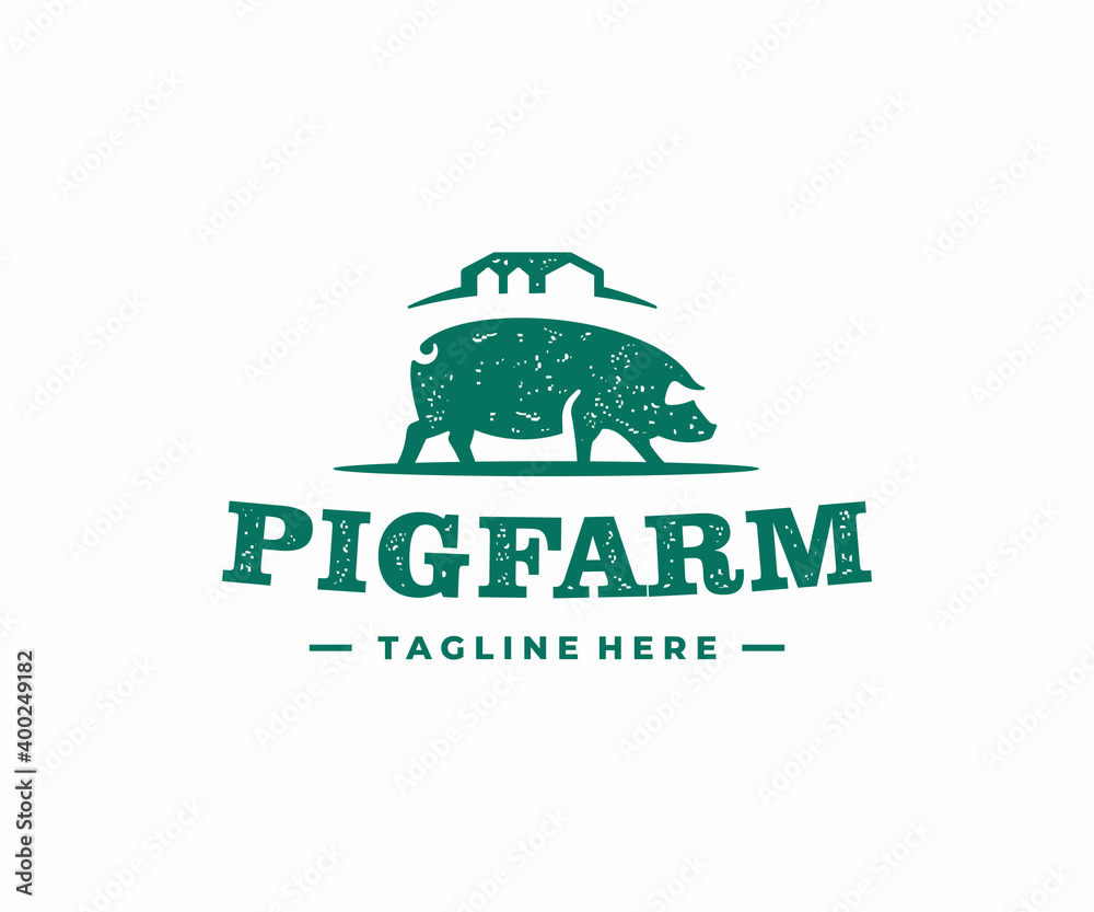 Pig farming logo design. Hog farm with barn and silo vector design ...