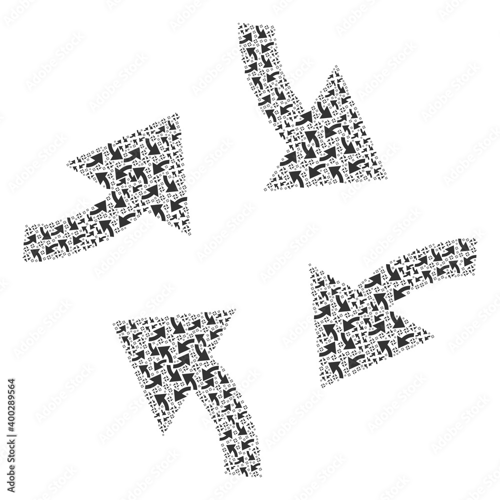 Fractal collage from swirl arrows. Flat vector swirl arrows abstraction ...