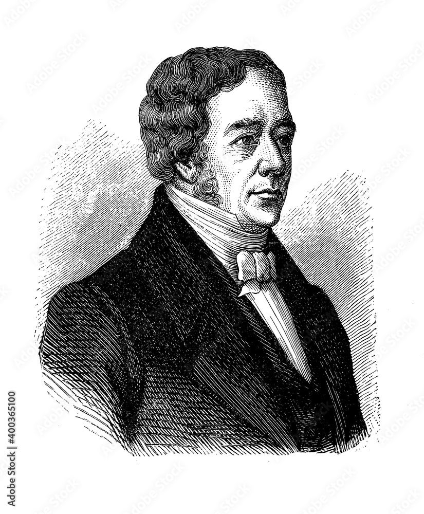 Engraving portrait of Hans Christian Oersted (1777-1851) physicist and ...