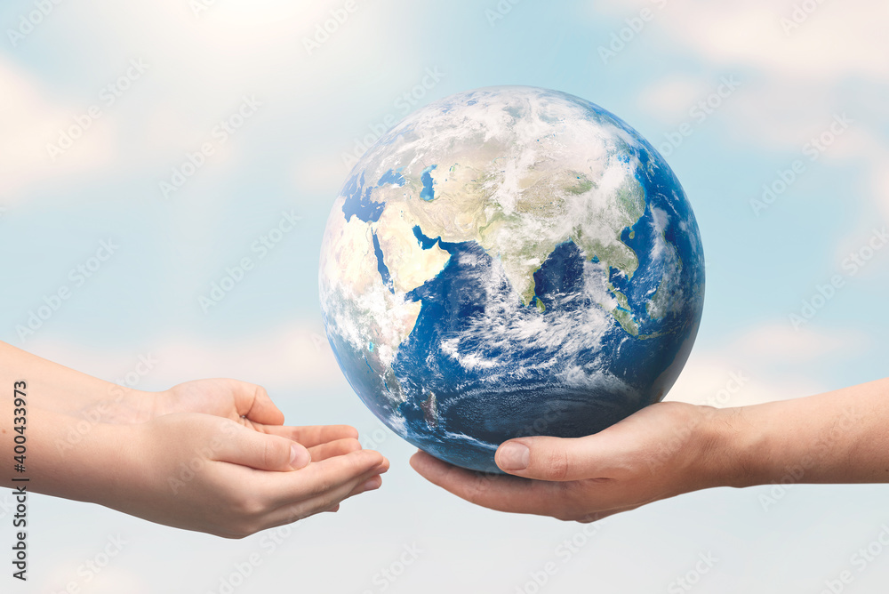 Hand holding Earth globe. World environment day Stock Photo | Adobe Stock