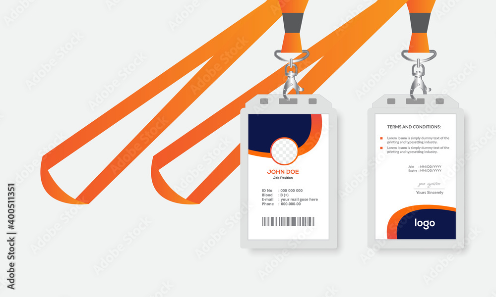 Yellow ID Card Design Template.Id card with lanyard set isolated vector ...