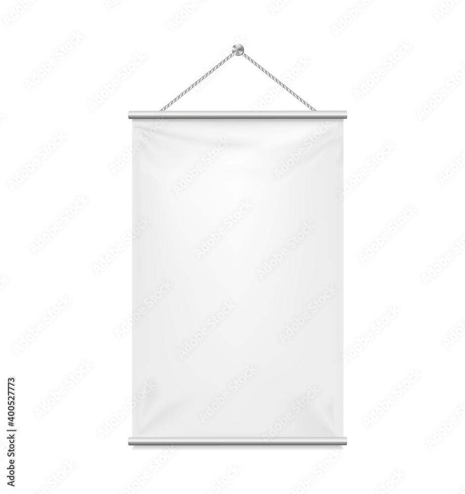 Empty textile banner mockup. Vector 3d realistic. White template ...