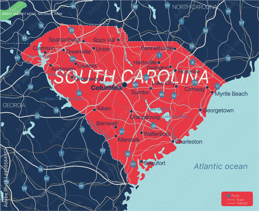 Image vectorielle Stock South Carolina state detailed editable map with ...