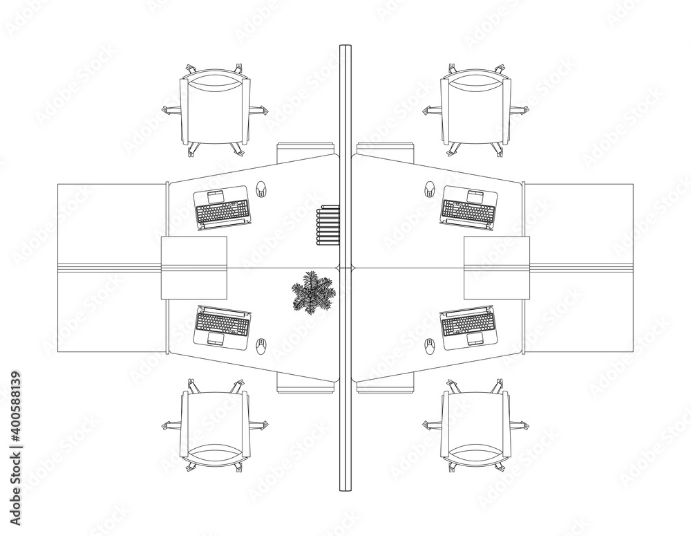 Image of office cubicle and workstation from above in 2D CAD drawing ...