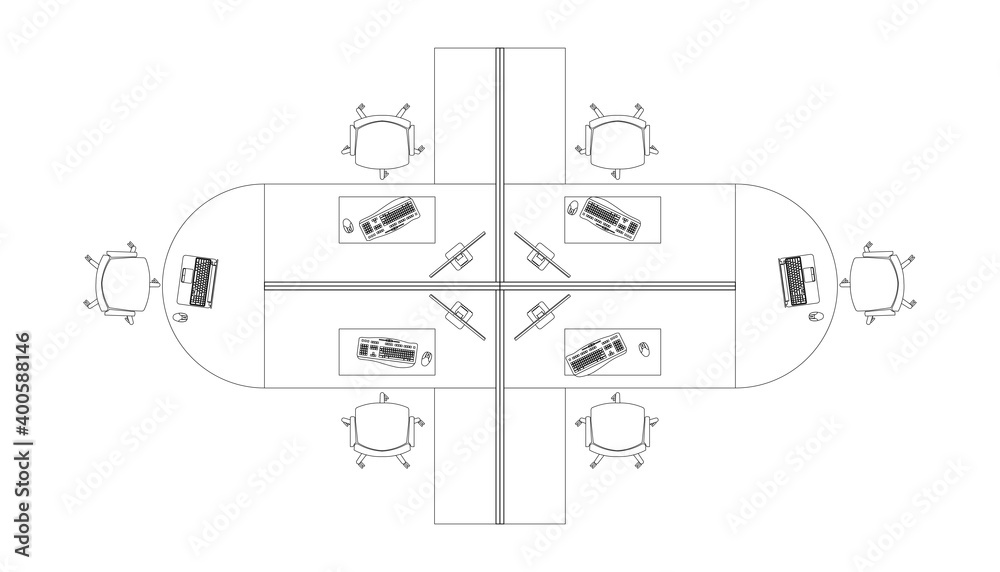 Image of office cubicle and workstation from above in 2D CAD drawing ...