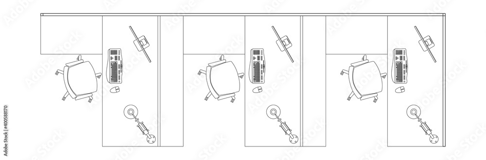 Image of office cubicle and workstation from above in 2D CAD drawing ...