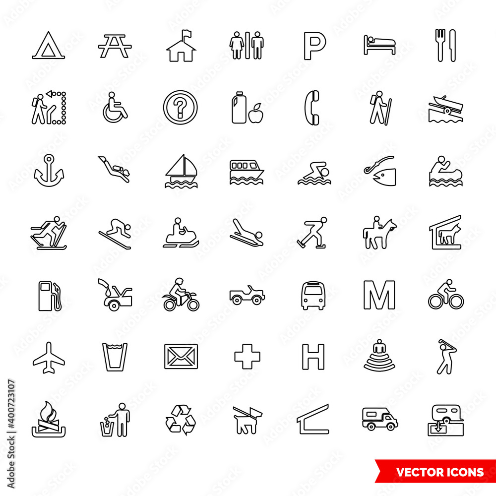 Map symbols icon set of outline types. Isolated vector sign symbols ...