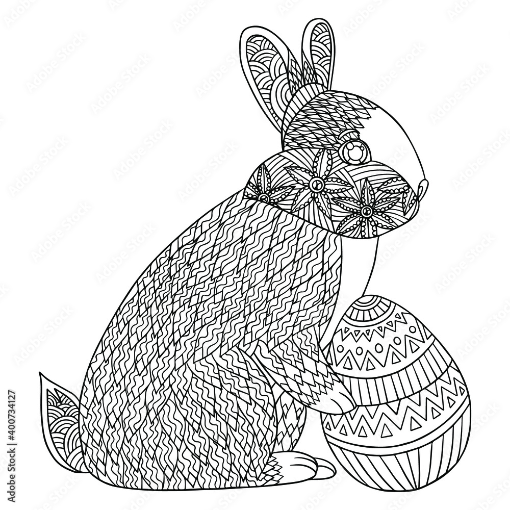 Easter rabbit with doodle and zentagle elements for coloring book for ...