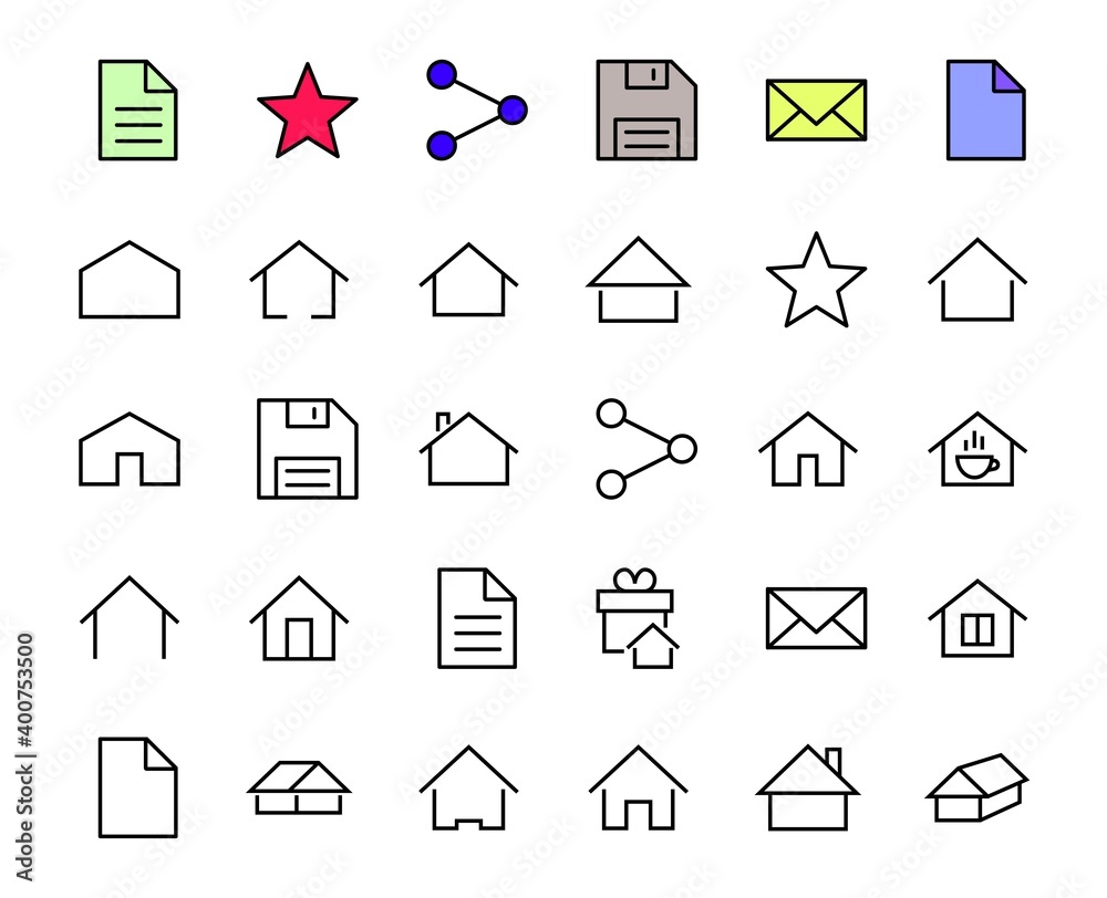 Simple set of color editable house icon templates. Contains such icons ...