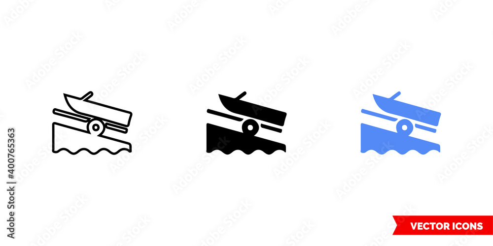 Map symbol boat launch icon of 3 types color, black and white, outline ...