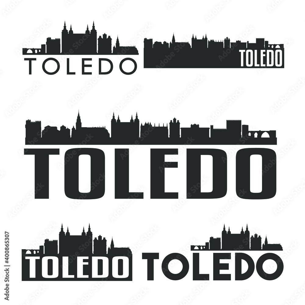 Toledo Spain Flat Icon Skyline Vector Silhouette Design Set Logo Clip ...