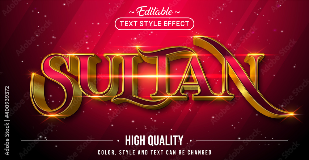 Editable text style effect - Sultan with Gold and Red text style theme. Stock Vector | Adobe Stock