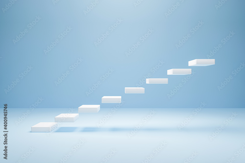 white stair on the air, in the blue room, forward and success concept ...