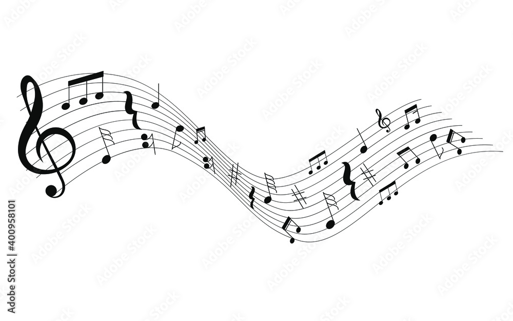 Music notes wave signs vector. musical note treble clef silhouettes ...