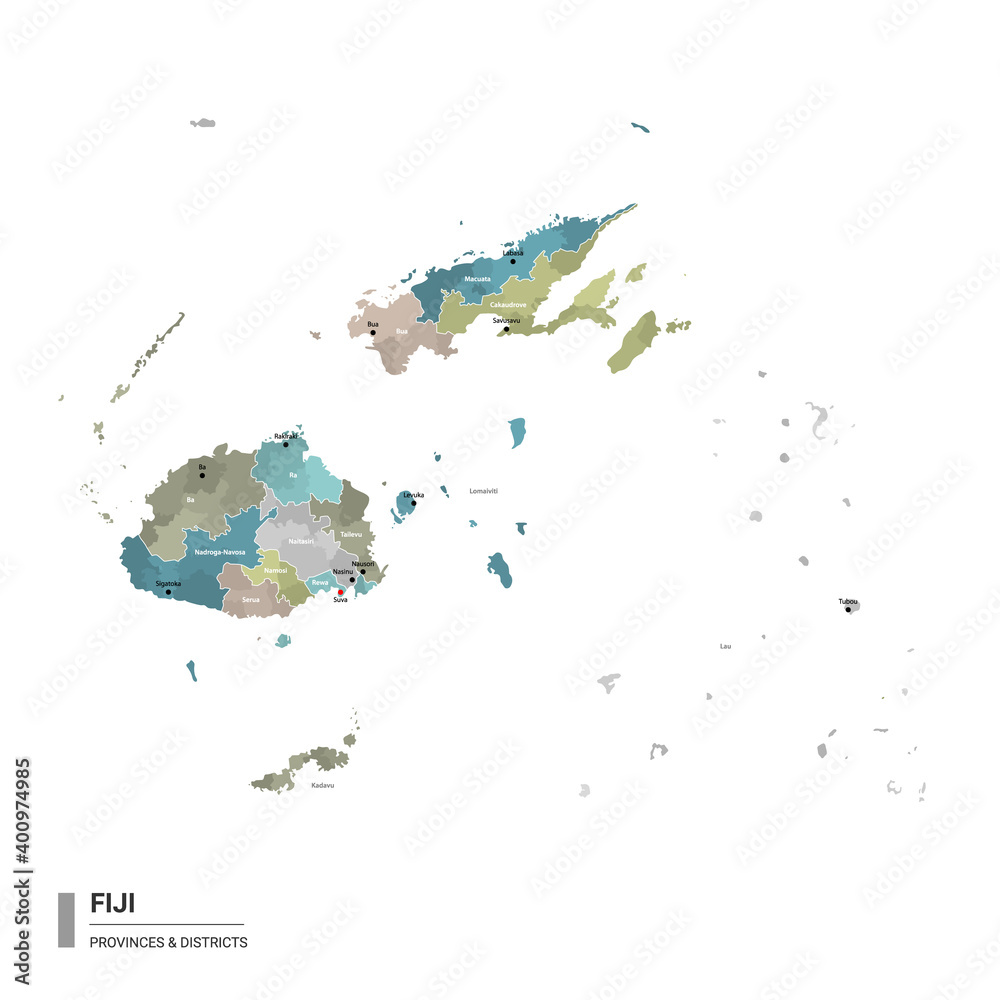 Vetor Fiji higt detailed map with subdivisions. Administrative map of ...