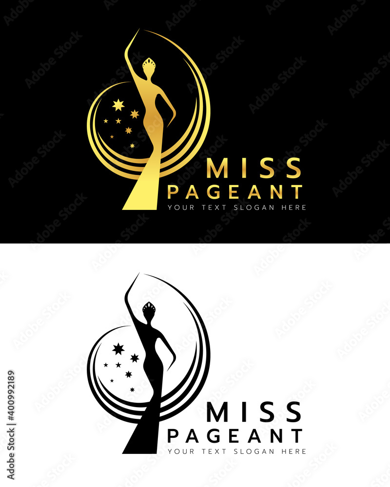 miss pageant logo with gold and black abstract Beauty queen wear Crown ...