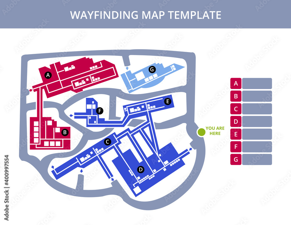 Vector editable outdoor wayfinding map of campus or floor plan with a ...