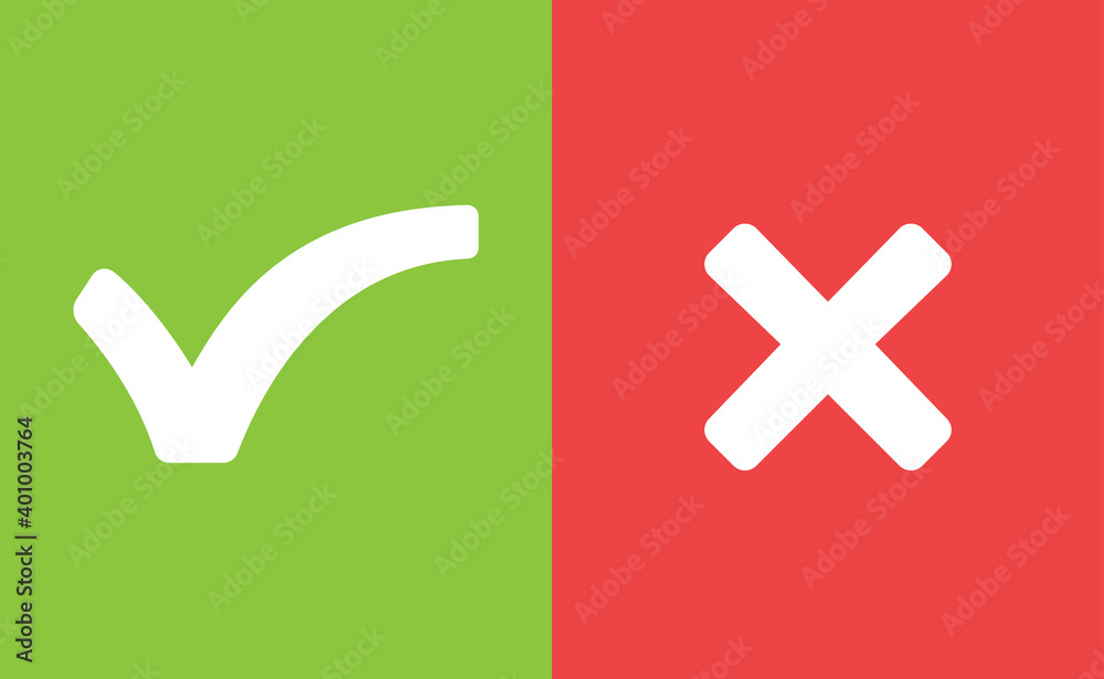 Check mark icons. Green tick and red x. Symbols of approval. 素材庫向量圖 | Adobe Stock