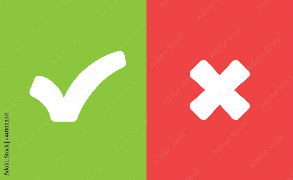 Check mark icons. Green tick and red x. Symbols of approval. Stock ...