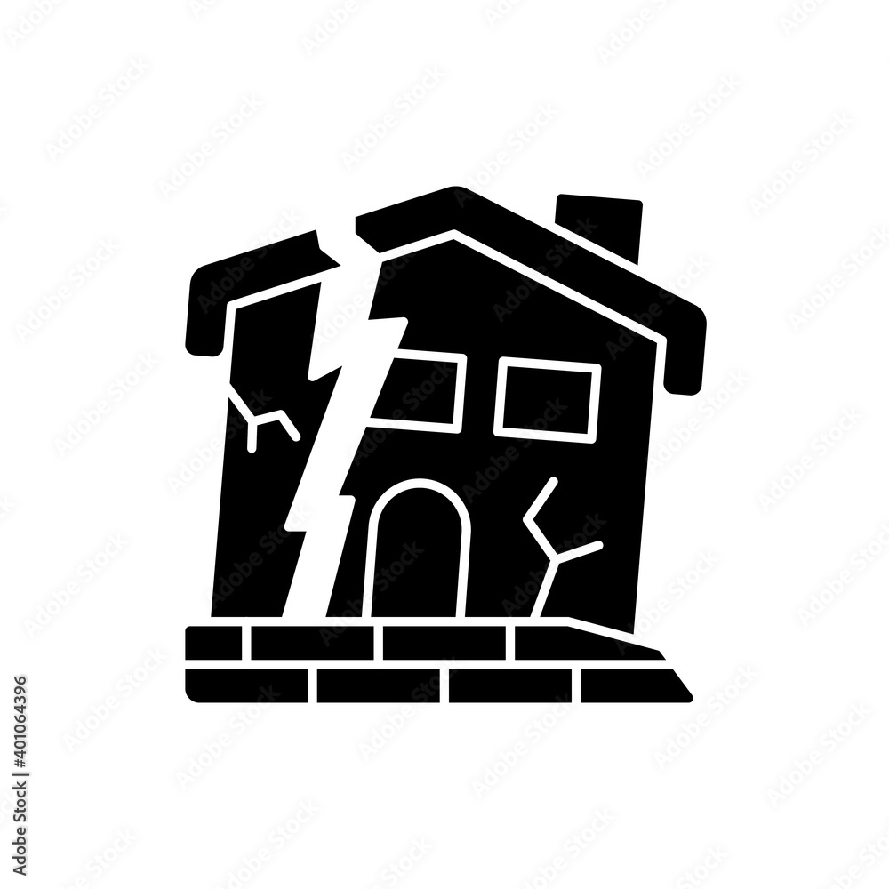 Dilapidated house black glyph icon. Abandoned buildings. Dangers in old ...