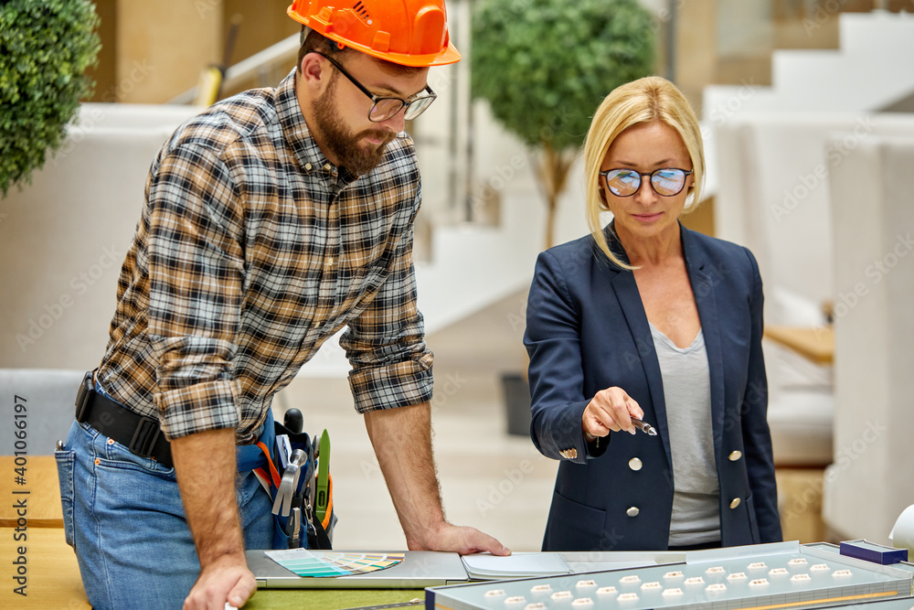 in architectural bureau: team of architects and engineers coworking ...