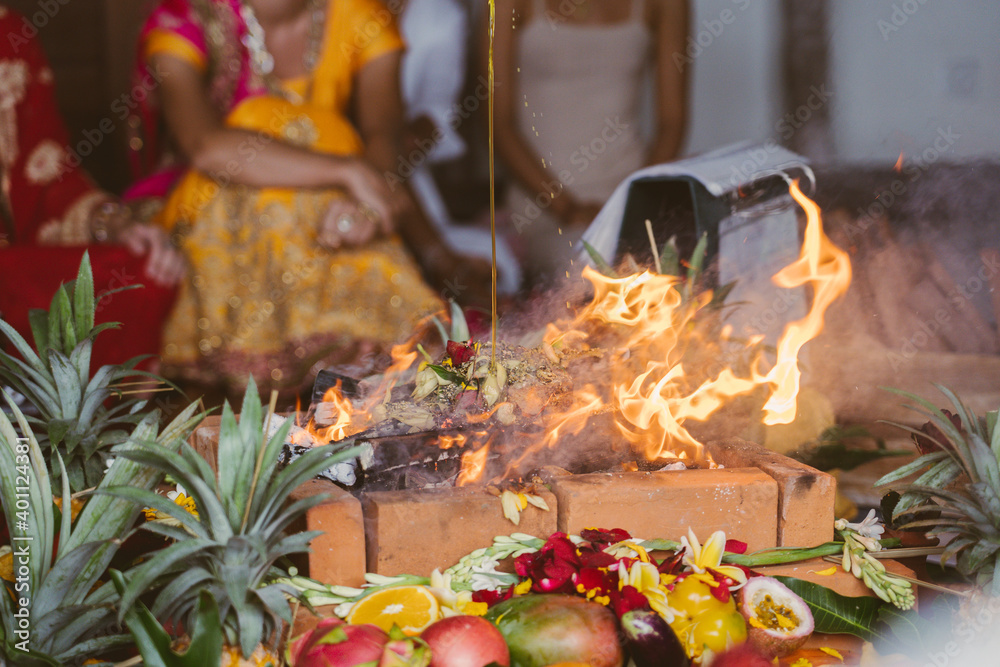 Yajna Ritual. Yajna Ceremony in India. Burning ritual Krishna. Stock ...
