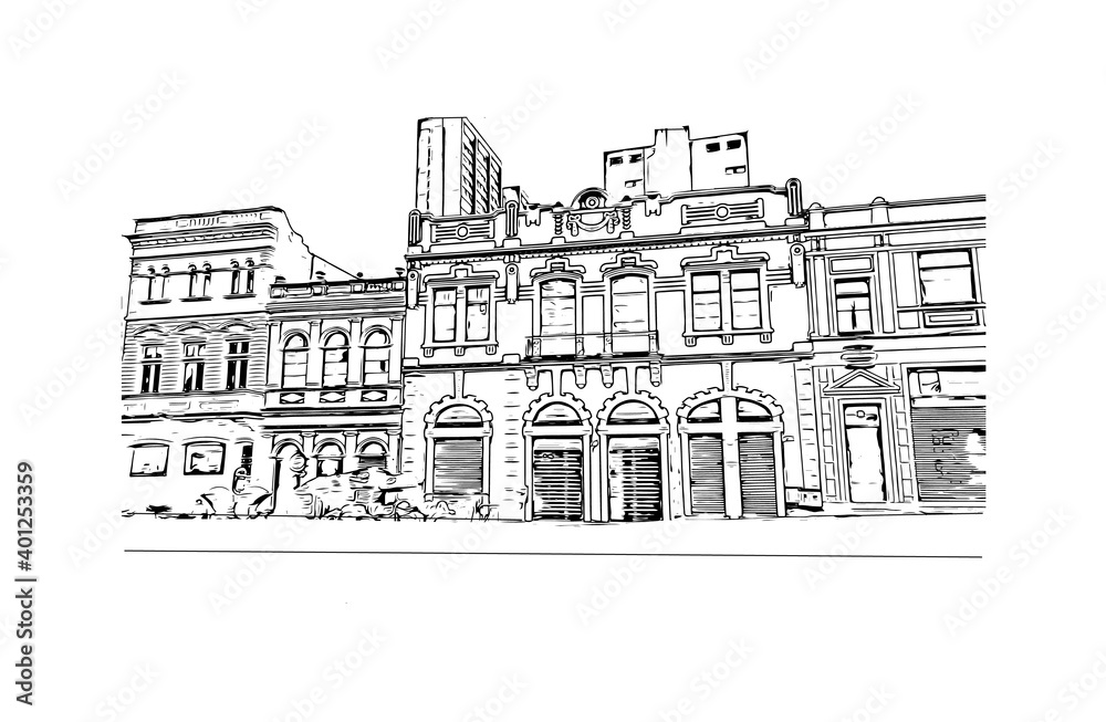 Building view with landmark of Curitiba is the city in Brazil. Hand ...