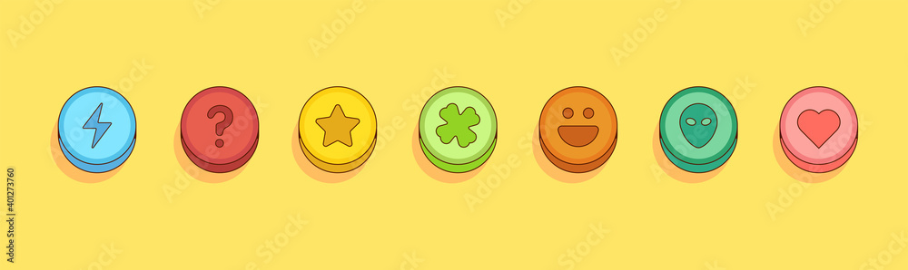 Different colorful ecstasy pills line vector illustration in cartoon ...