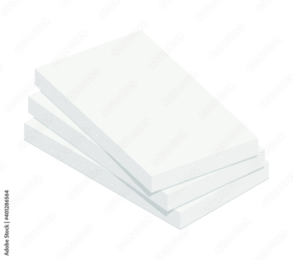 Stack of expanded polystyrene insulation material isolated on white ...