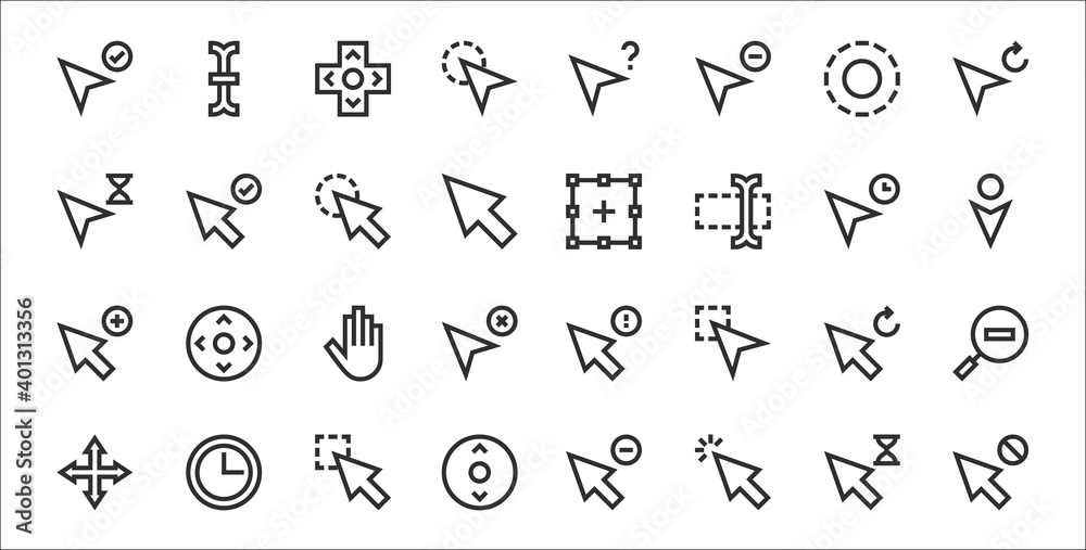 set of 32 selection and cursors thin outline icons such as cursor, cursor, cursor, Stock Vector ...