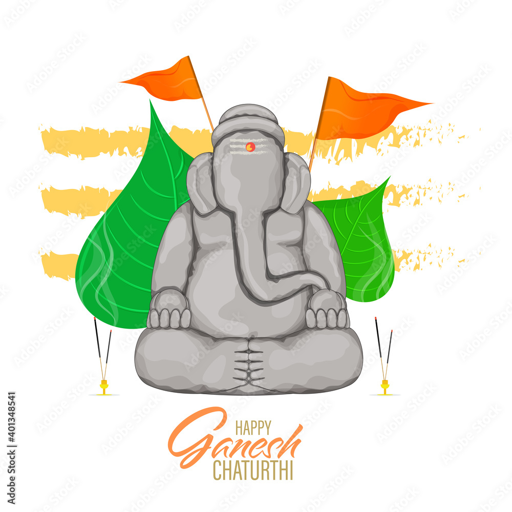 Sculpture Of Ganesha Made By Soil With Peepal Leaves, Flags And Incense ...
