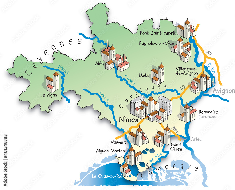 30 Carte du département du Gard Stock Vector | Adobe Stock