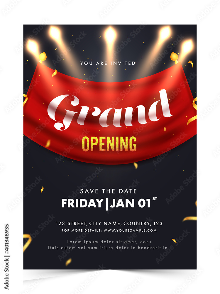 Grand Opening Invitation, Flyer Design With Event Details On Black ...