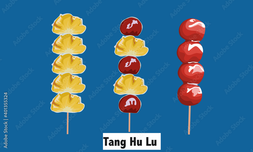 Set of Tang Hu Lu ,Jujube and pieapple coated in a hardened sugar syrup ...