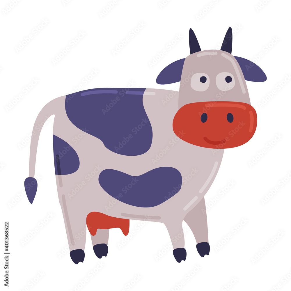 Cute Spotted Cow, Dairy Cattle Animal Husbandry Breeding Cartoon Style ...