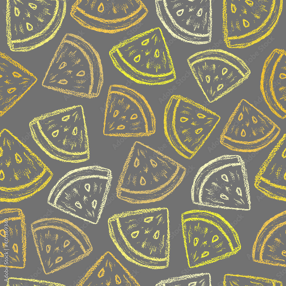 Chalk watermelon pattern. Crayon style watermelon print. Children ...