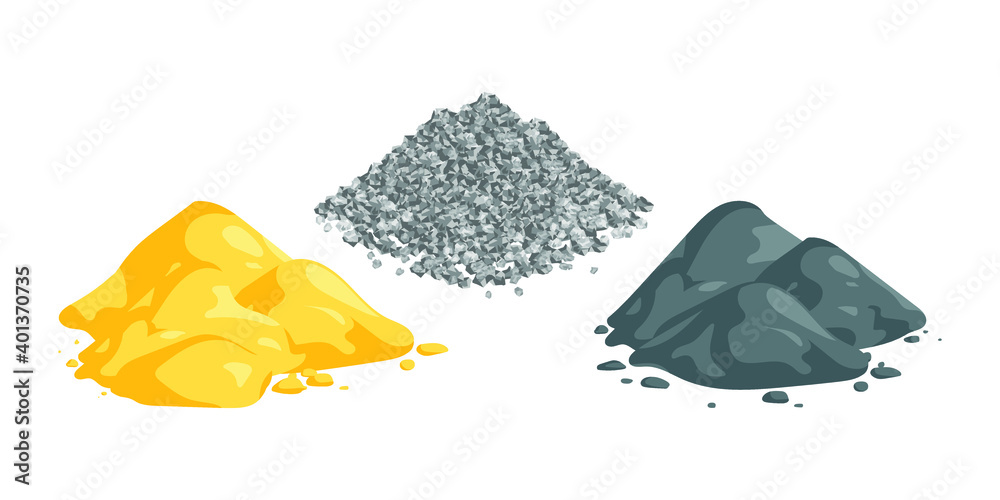 Isometric vector illustration sand, gravel and cement piles isolated on ...