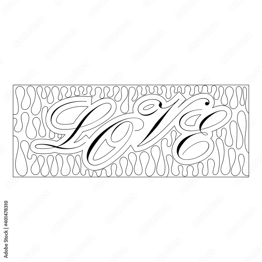 Word Love for coloring book. Coloring page for adult and older children ...