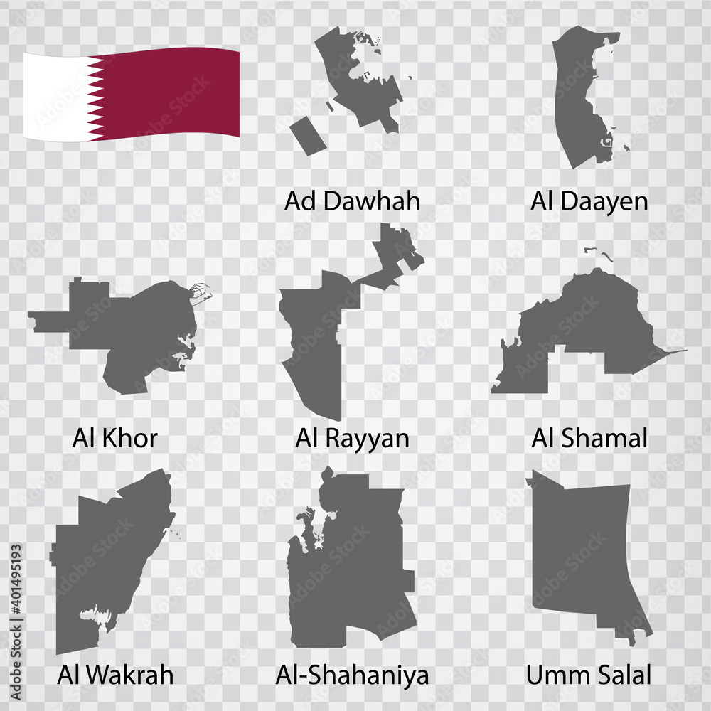 Eight Maps Regions of Qatar - alphabetical order with name. Every ...
