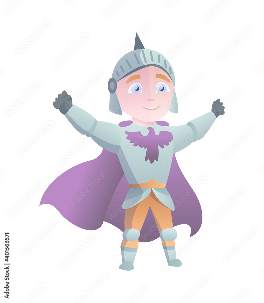 Medieval Knight In Full Armor Flat Illustration. The comic caricature ...