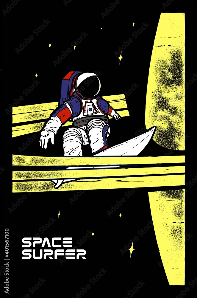 Space surfer in new NASA space suit riding surfboard on the Saturn ...