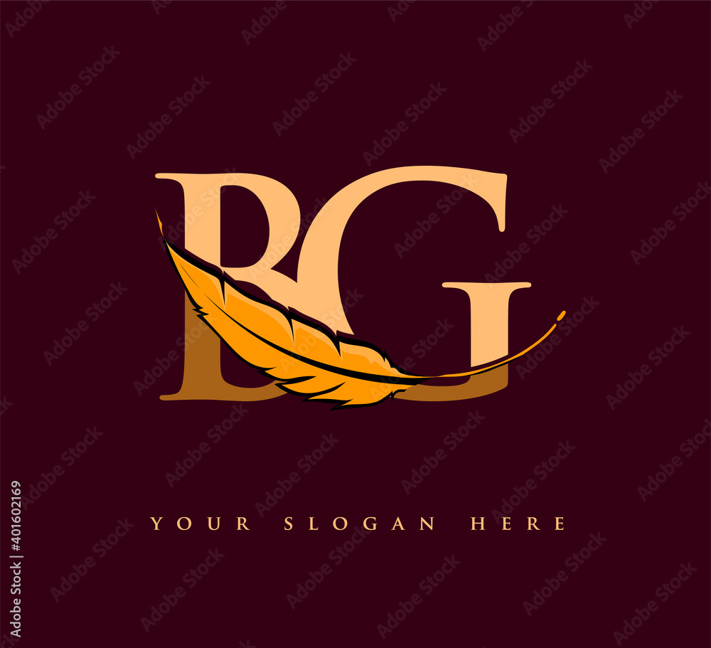 Initial letter BG logo with Feather Company Name, Simple and Clean ...