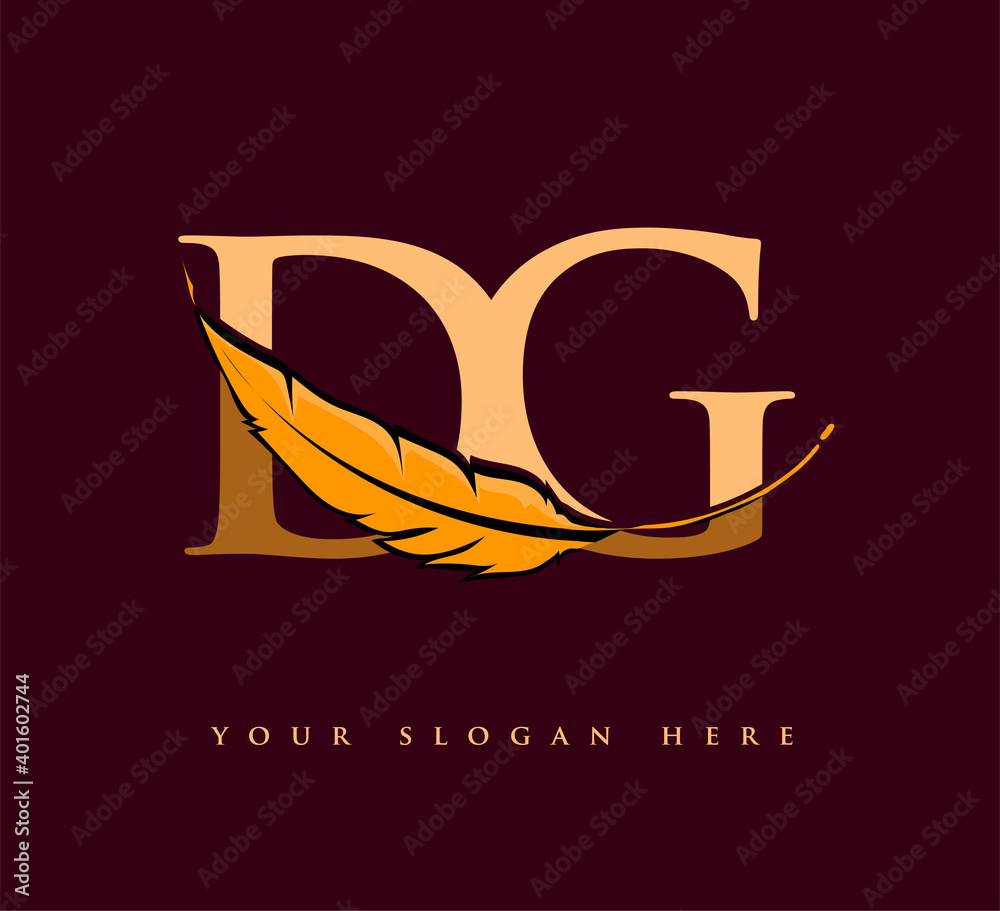 Initial letter DG logo with Feather Company Name, Simple and Clean ...