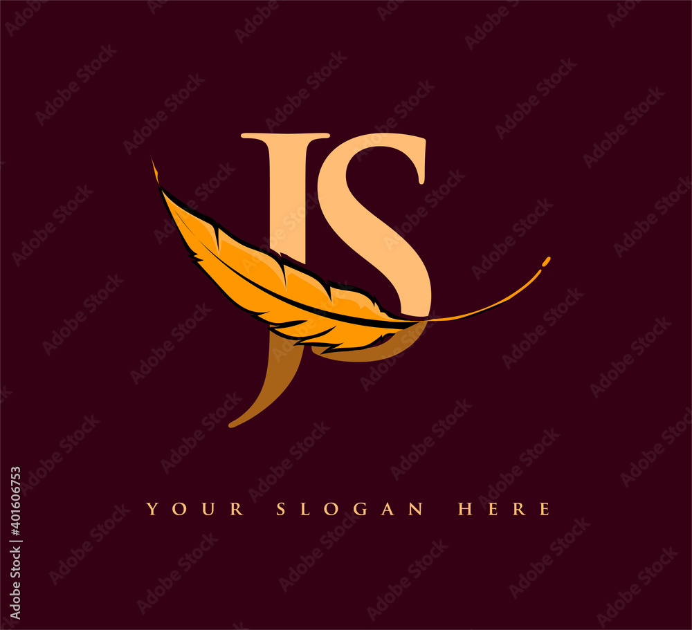Initial letter JS logo with Feather Company Name, Simple and Clean ...
